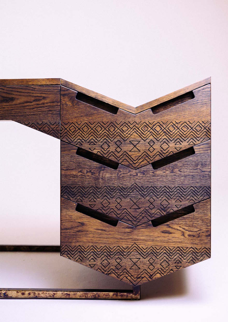 Zulu and Ndebele patterns on solid wood desks | Design Indaba