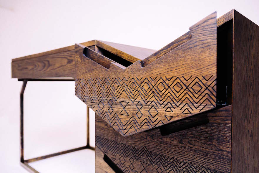 Zulu and Ndebele patterns on solid wood desks | Design Indaba