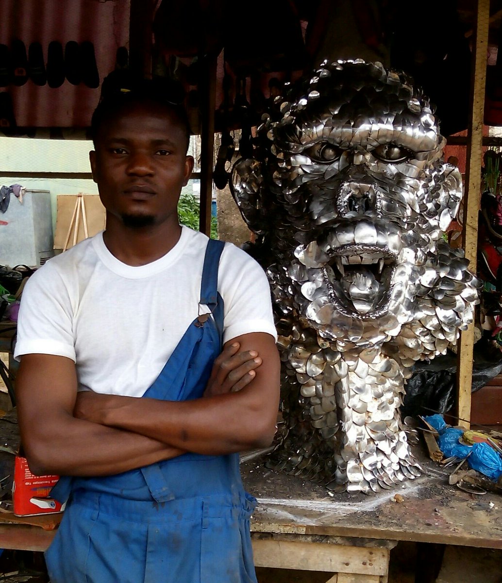 Nigerian sculptor makes life-sized art using spoons | Design Indaba